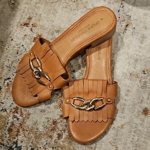 Andre Assous | Shoes | Andre Assous Tan Gold Mules With Fringe And ...